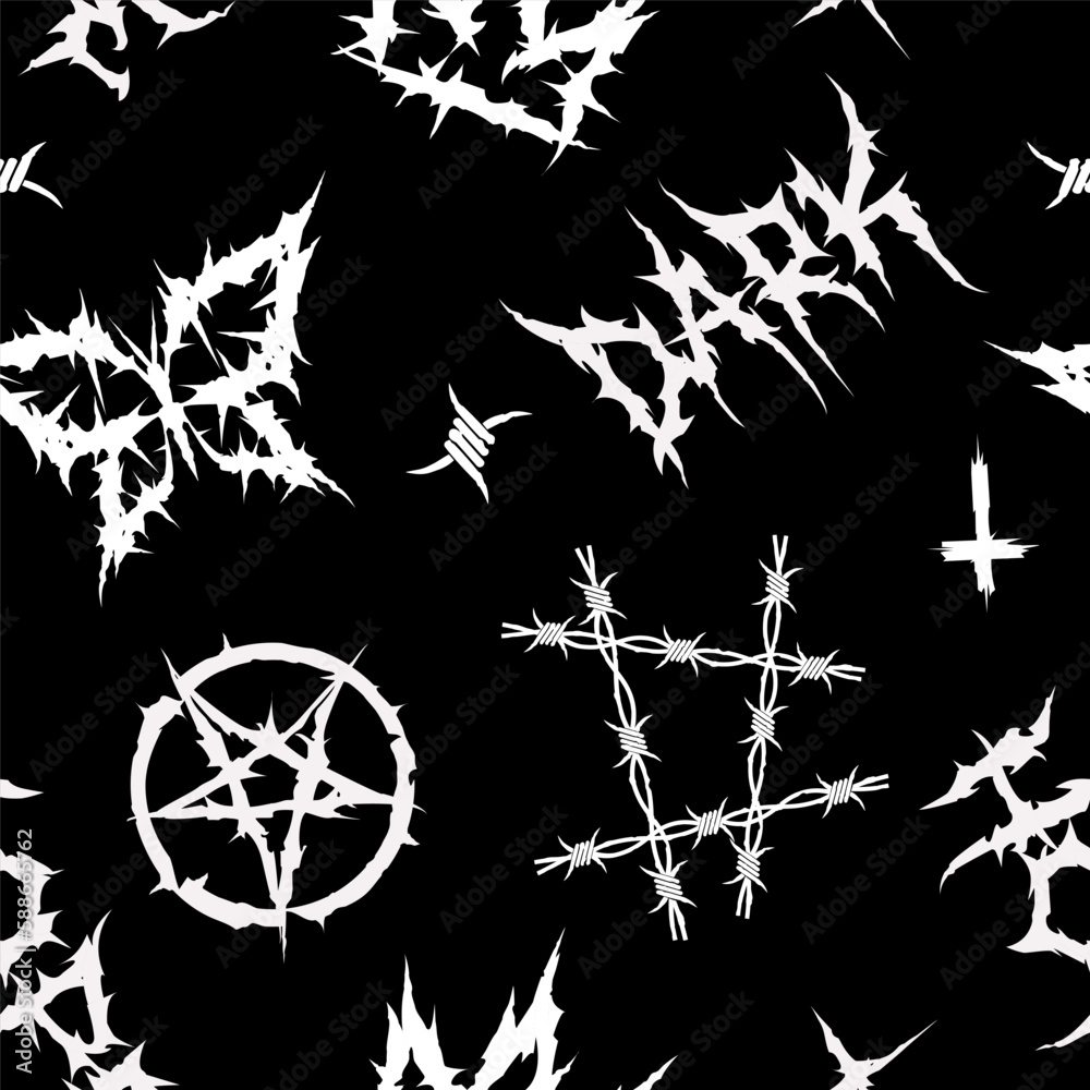 Grunge gothic punk Y2k vector seamless pattern. Gothic Punk elements ...