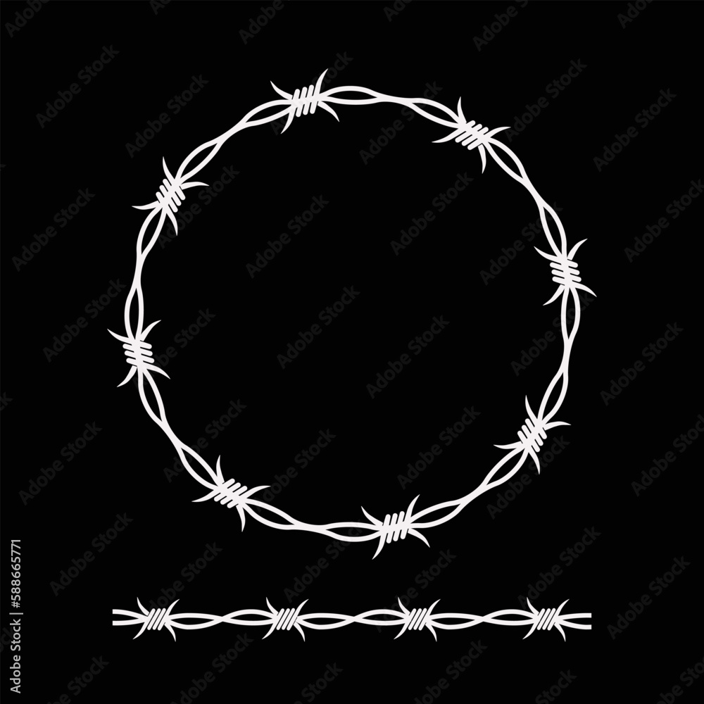 Vector Wire Barb round frame. Dark Metal and Punk Rock Y2k Tee print ...