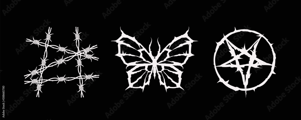 Gothic Punk Y2k prints vector collection. Dark Metal or Punk Rock ...