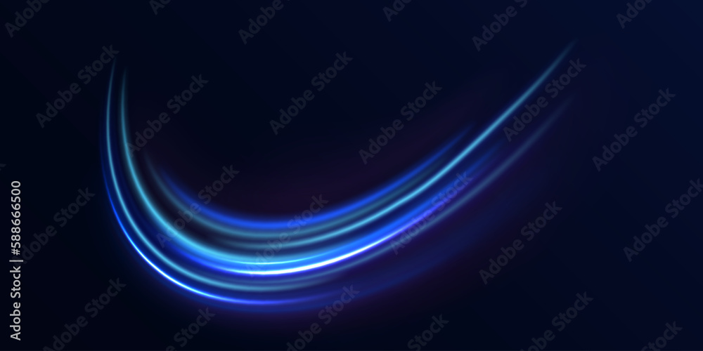 Blue glowing shiny lines effect vector background. Luminous white lines ...