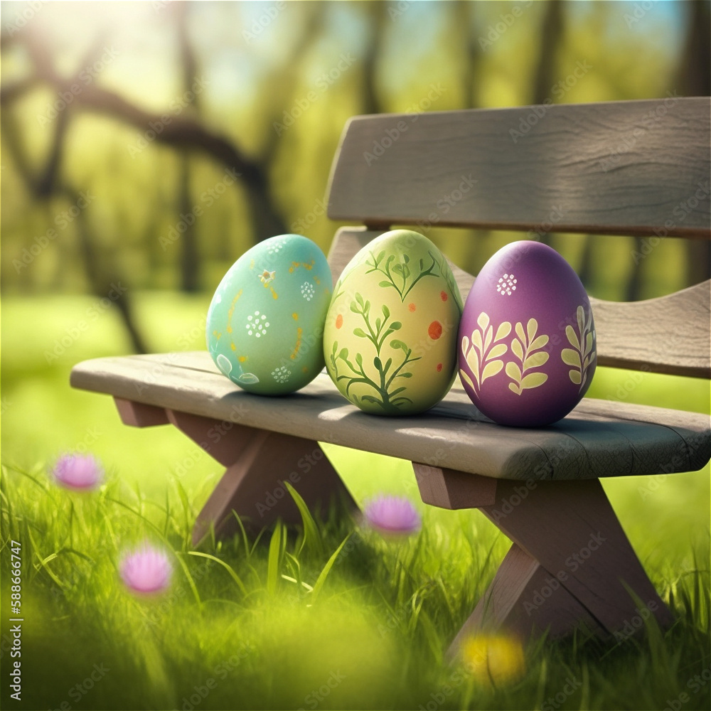 painted easter eggs celebrating a Happy Easter on a spring day with a ...