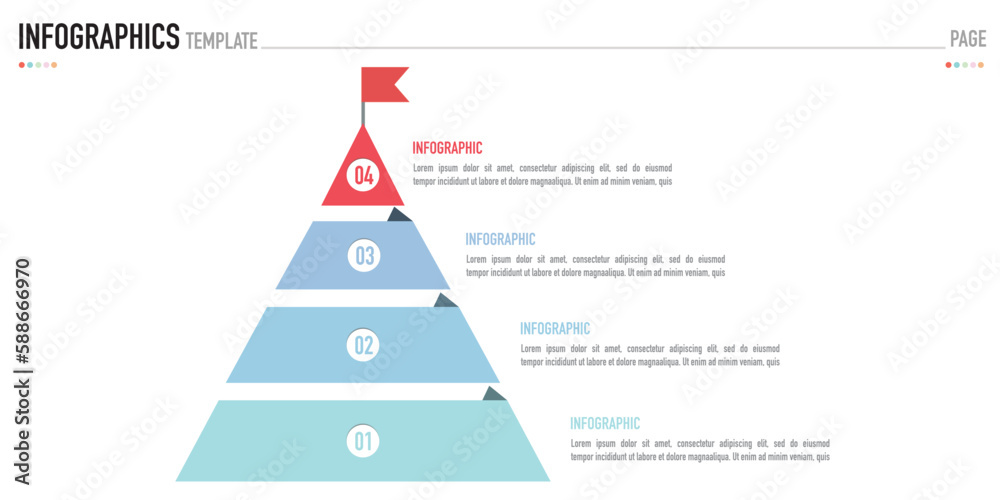 Pyramid, funnel, pipeline infographic template or element with 4 step ...