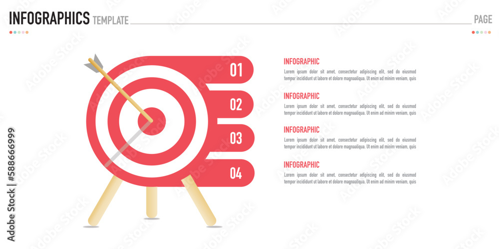 Infographic target template or element is red and arrow, including 4 ...