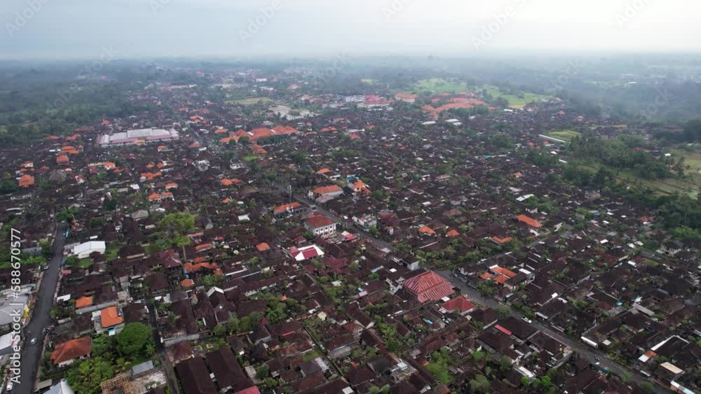 Panoramic view of Cempaga town from air, dense build with low-rise ...