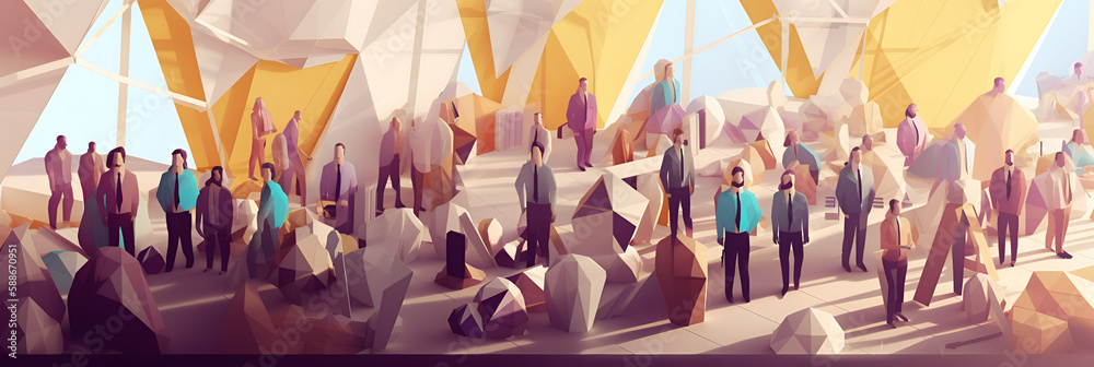 Low Poly Generative AI Illustration of Ethnic Diversity At Work ...