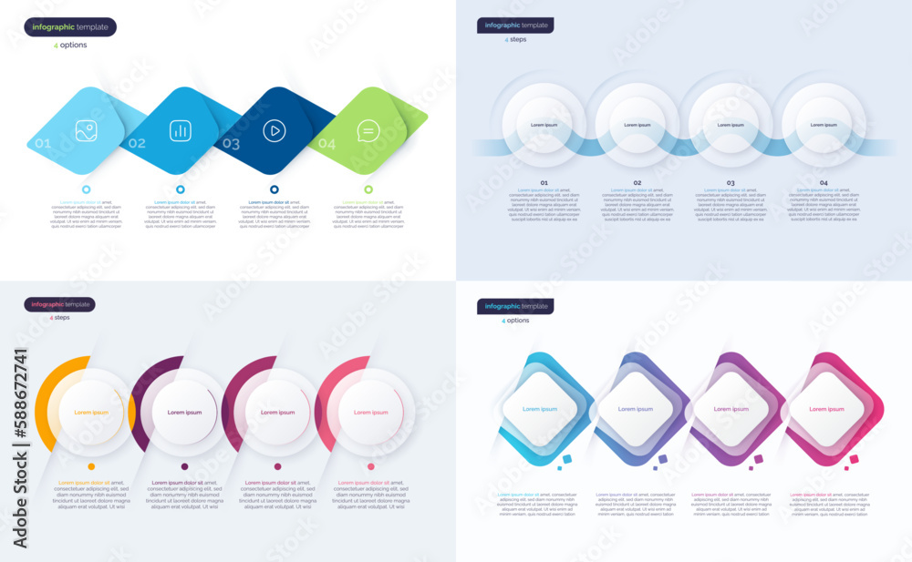 Set of timeline step infographic templates composed of 4 elements Stock ...