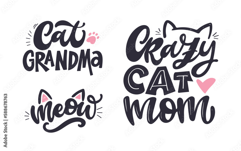 Funny Cat Mom lettering phrases set. Hand Lettering Quotes collection ...