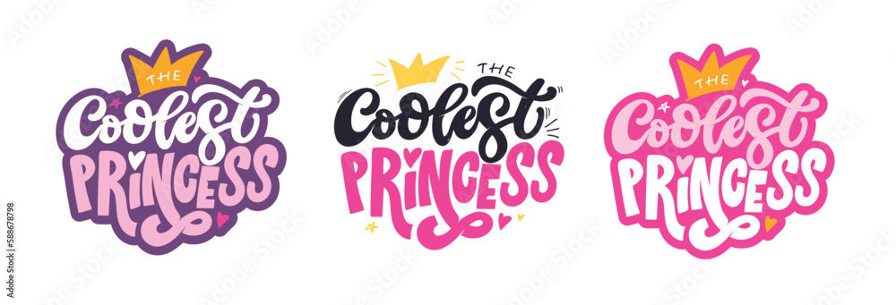 The Coolest Princess lettering. Little Girl quote. Kids fashion. Hand ...