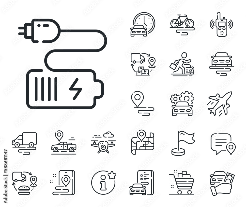 Charge accumulator sign. Plane, supply chain and place location outline ...