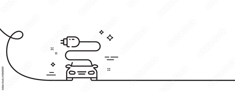 Car charge line icon. Continuous one line with curl. Vehicle charging ...