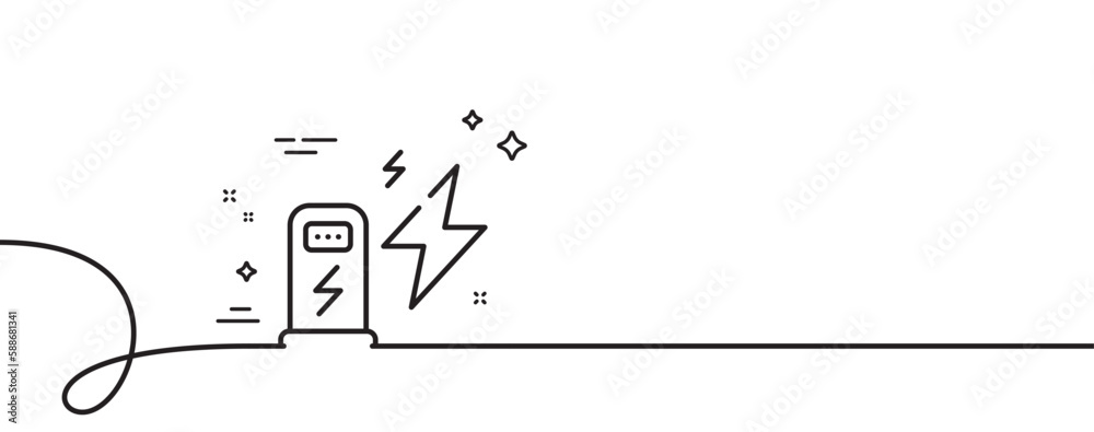 Charging station line icon. Continuous one line with curl. Car charge ...
