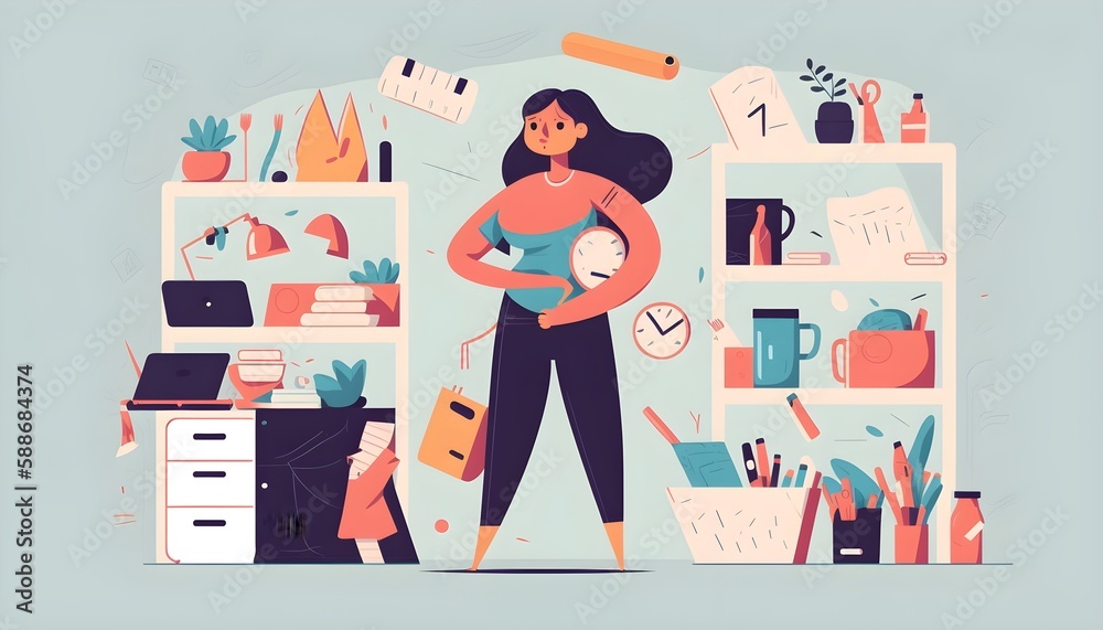 Busy Mom Feeling Overwhelmed with Household Chores. Funny stay-at-home ...