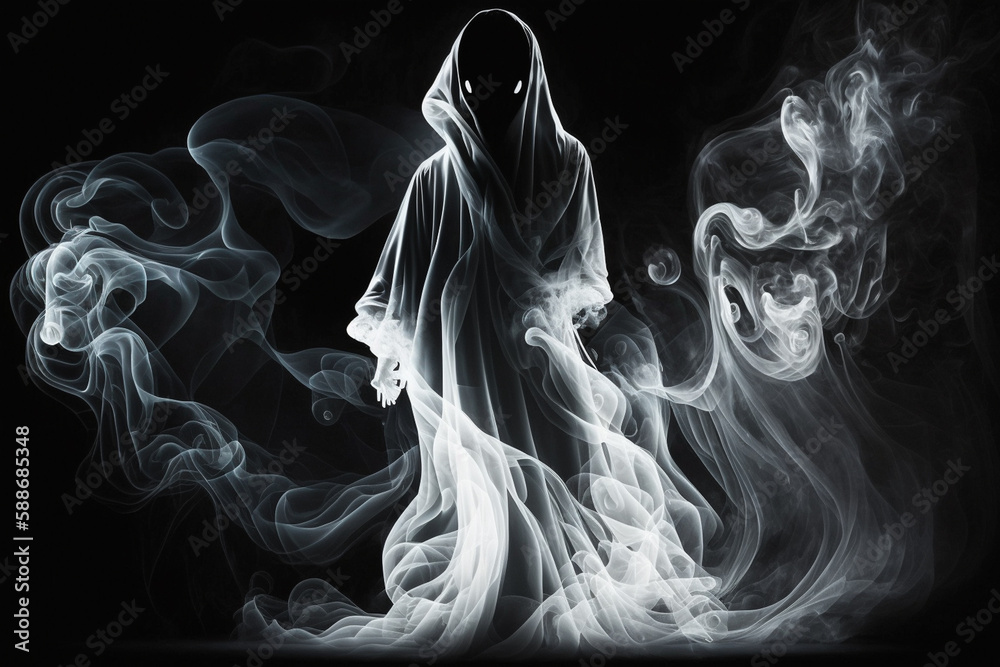 Abstract, surreal, creepy ghost woman shrouded in smoke.Generative ai ...
