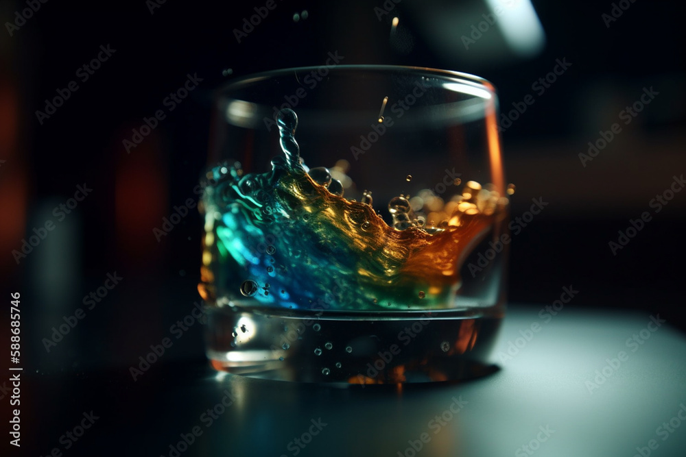 Vibrant 3D illustration depicting the chemical process of dissolution ...