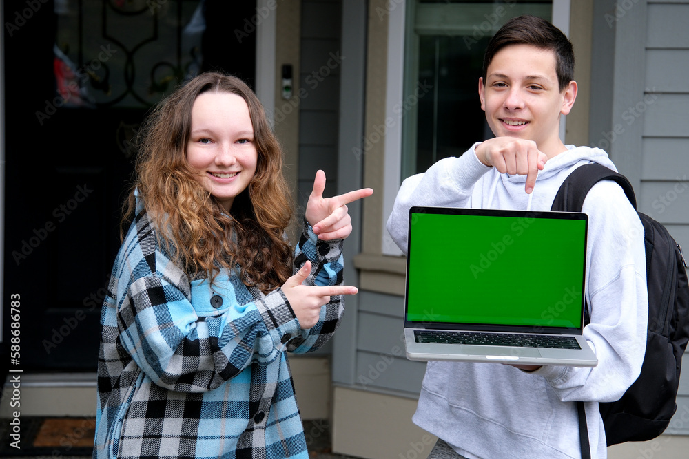 popular cool photo of teens holding laptop green edge chroma key boy ...