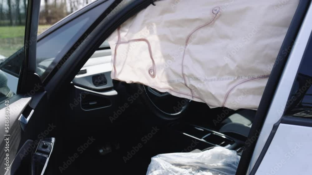 Car interior after an accident. The wreckage of the interior of a ...