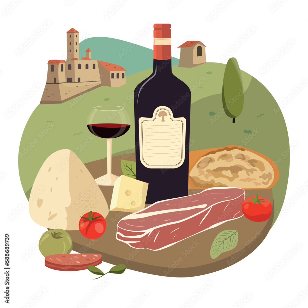Italian food clipart. Traditional Tuscan dishes. Vector flat cartoon ...