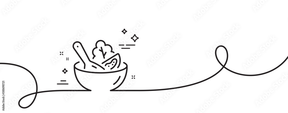 Salad line icon. Continuous one line with curl. Vegetable food sign ...