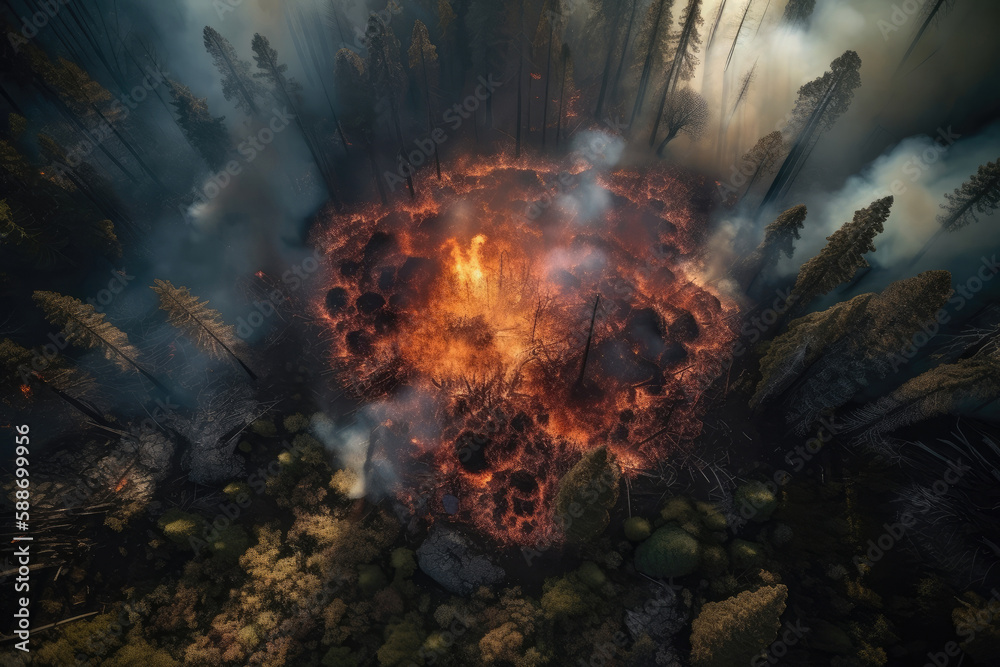 Aerial photography of a massive forest fire. Drone top view of wildfire ...