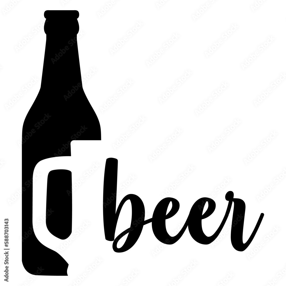 Logo cervecería. Letras palabra beer en texto manuscrito con silueta de ...