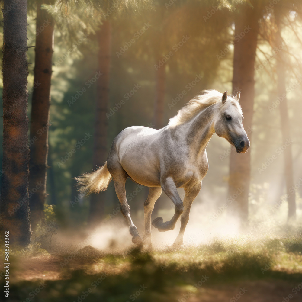 cheval qui court dans la foret Stock Illustration | Adobe Stock