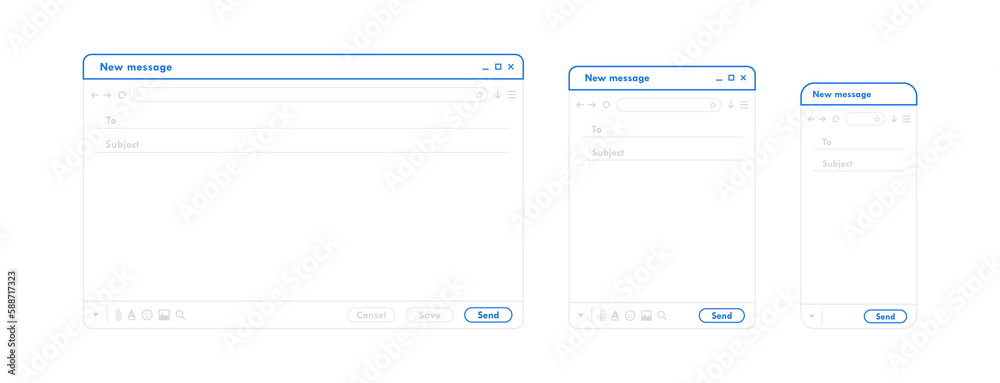 Email interface. Outline mail window template for mobile phone, tablet ...