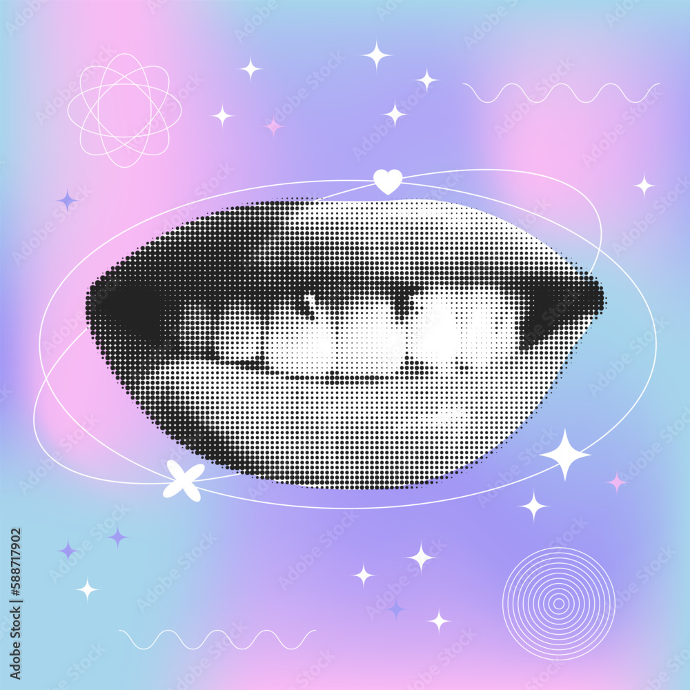 Contemporary art collage with female open mouth. Female halftone lips ...