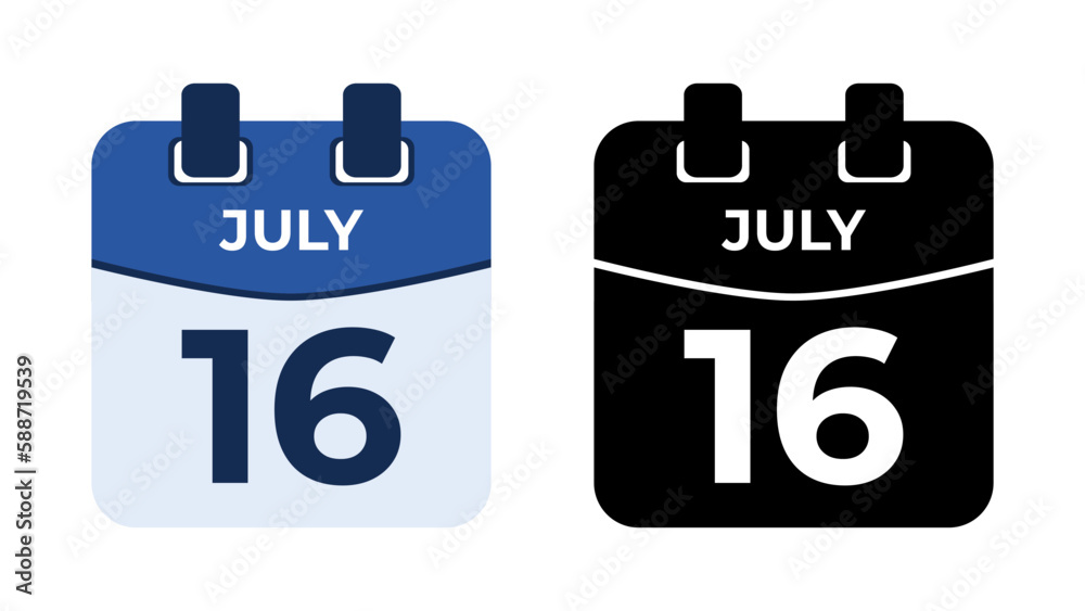 July 16 flat daily spiral calendar icon date vector image in matching ...