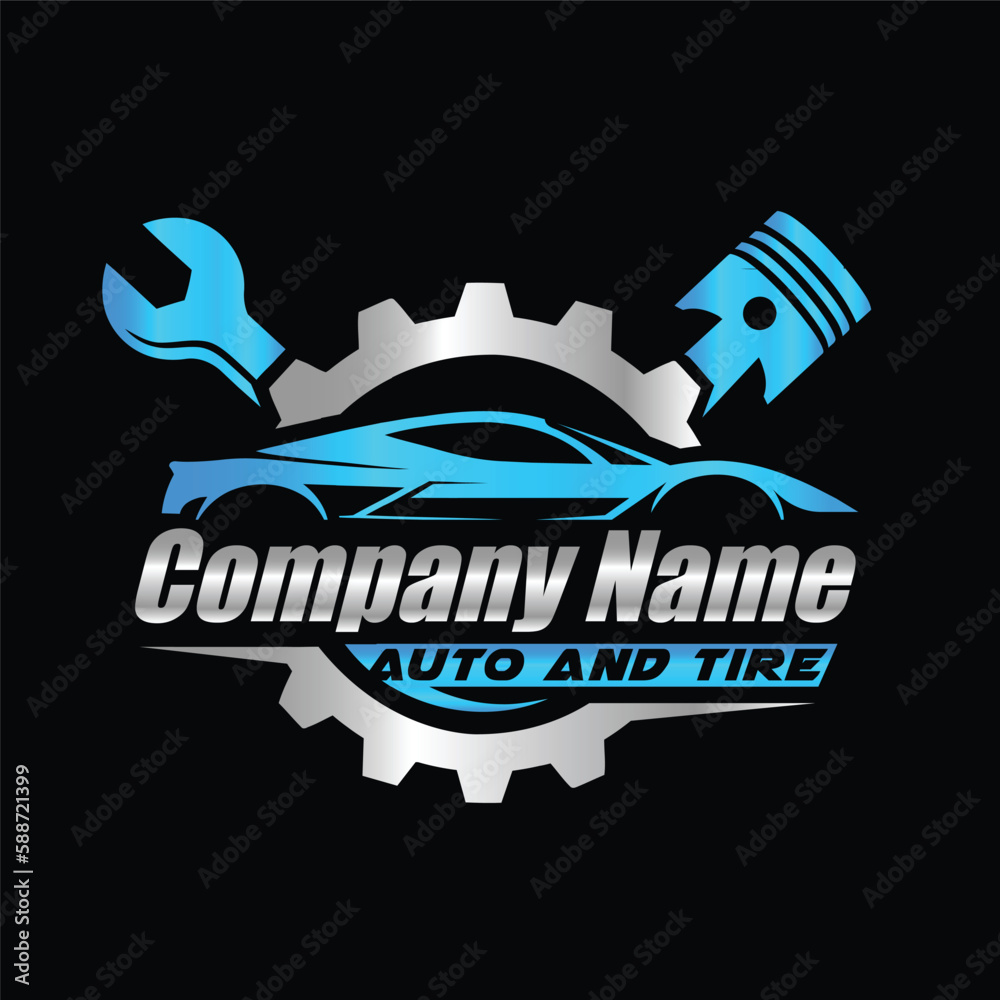 Automotive logo, car repair, Gear with a wrench, car silhouette, car ...