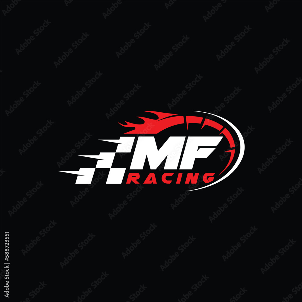 MF initial letter with speed meter logo design, Racing speed logo ...