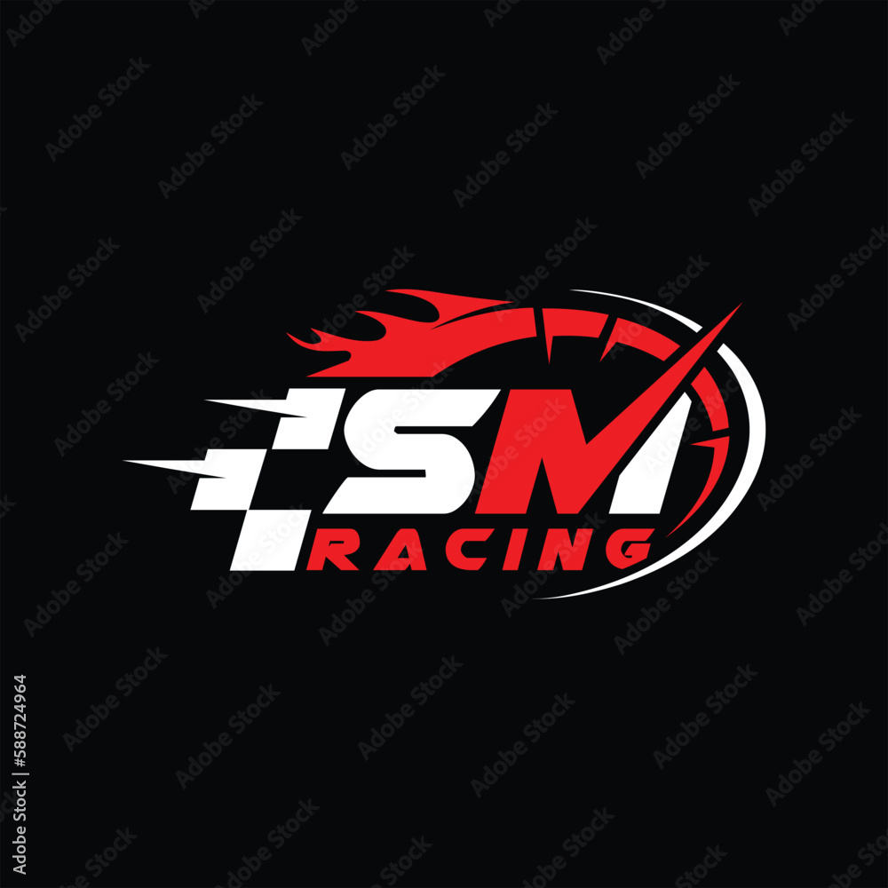 SM initial letter with speed meter logo design, Racing speed logo ...