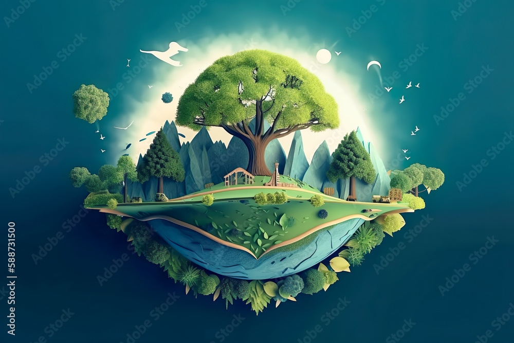 Paper cut style , Paper illustration April 22 World environment and ...