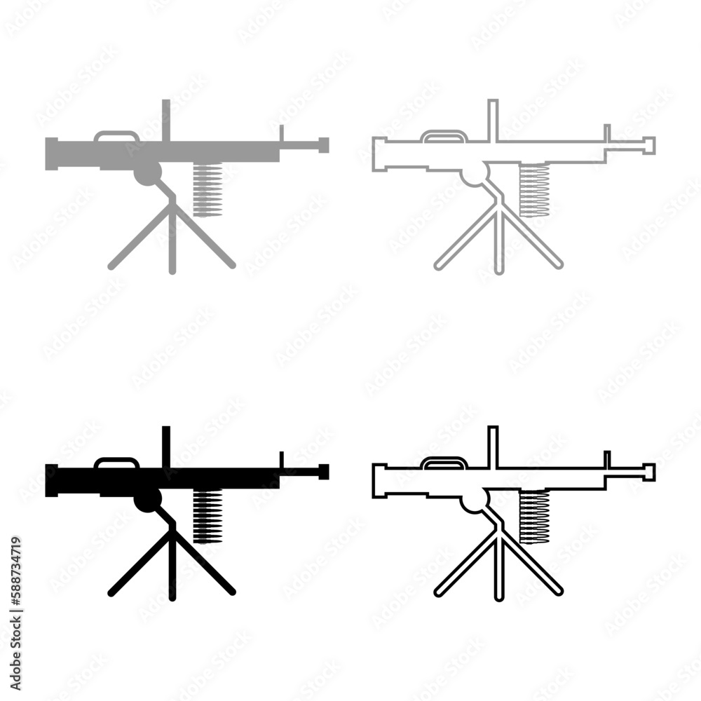 Machine-gun weapon set icon grey black color vector illustration image ...