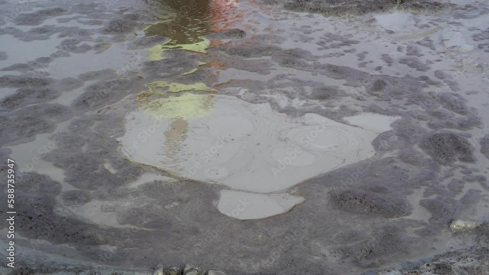Volcano Mud Puddle Slowly Releasing Gas Bubbles at Natural Mud ...