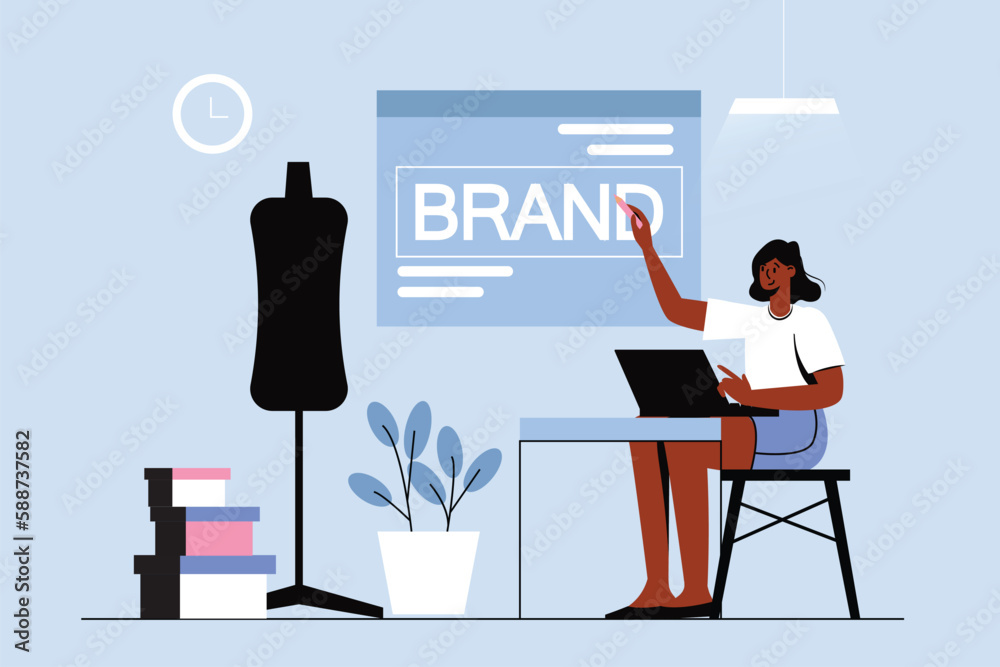 Branding blue concept with people scene in the flat cartoon design ...