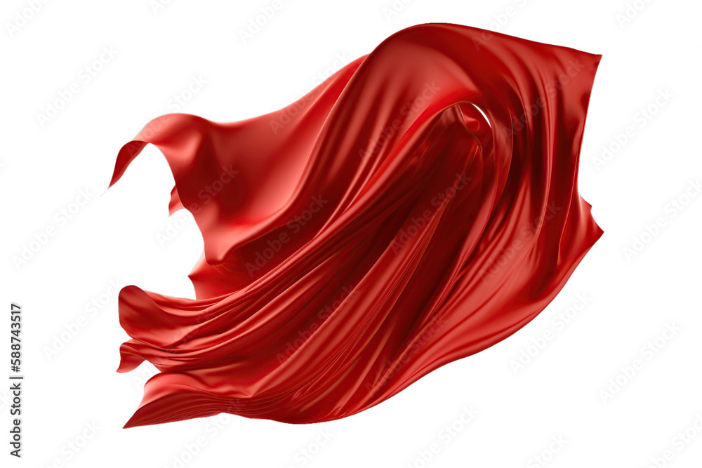 Flying red silk fabric. Ai. Waving satin cloth isolated on transparent ...
