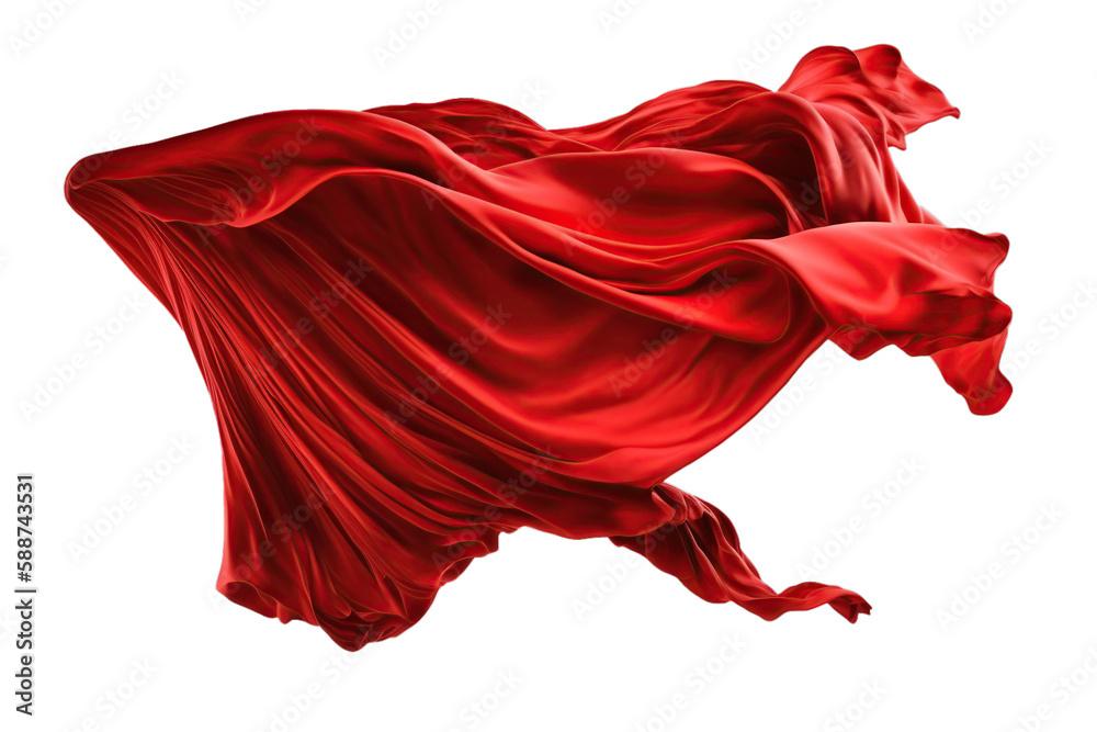 Flying red silk fabric. Ai. Waving satin cloth isolated on transparent ...