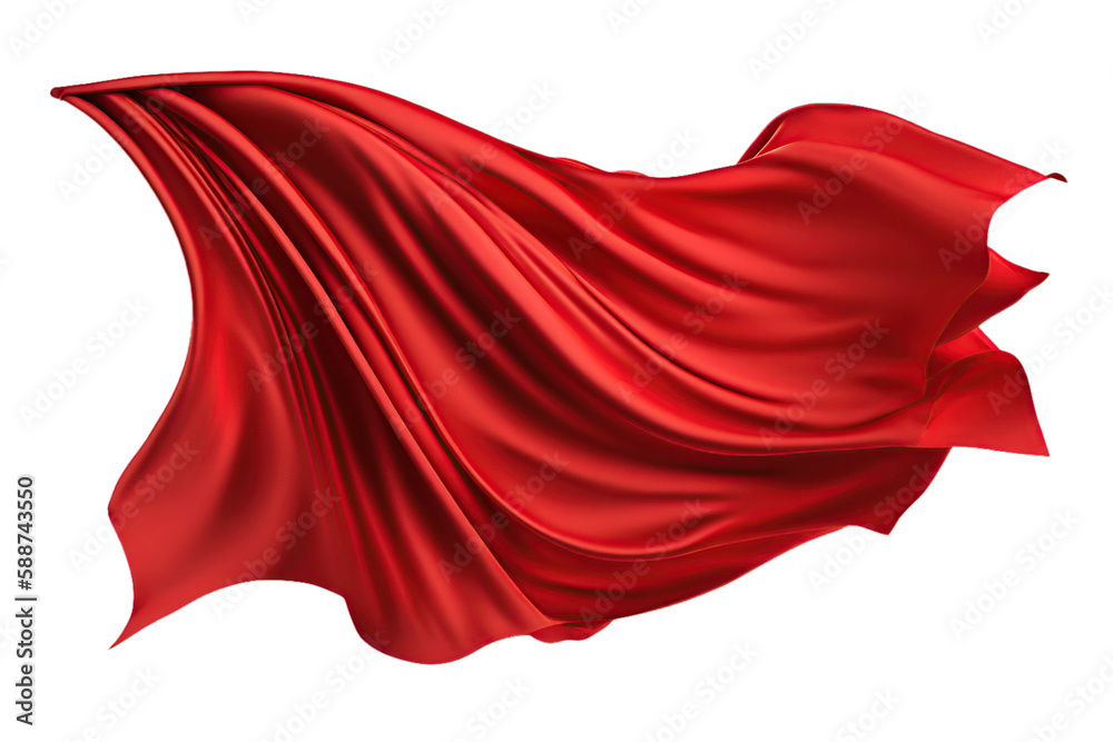 Flying red silk fabric. Ai. Waving satin cloth isolated on transparent ...