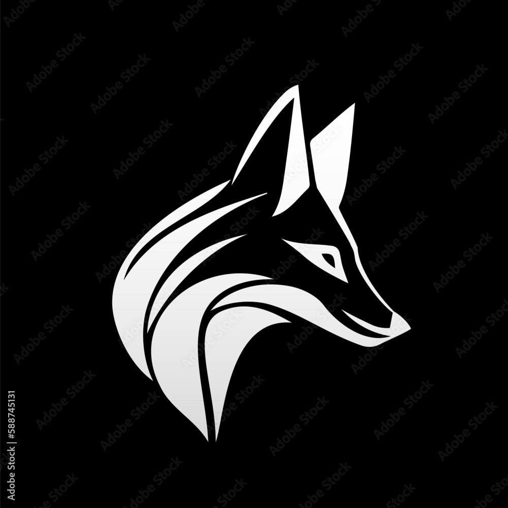 Illustrations of an Animal Emblem, a Fox Head Symbol Head Icon on White ...
