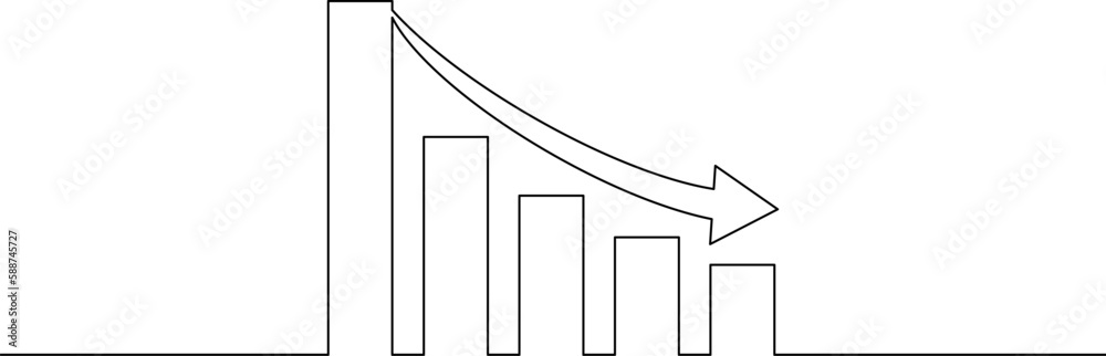 Continuous line drawing of graph business icon. Chart loss schedule ...