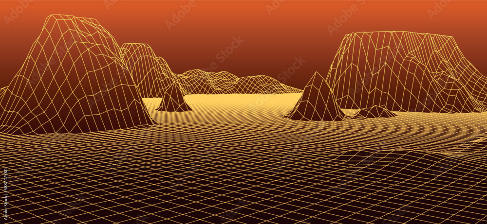 Abstract vector wireframe landscape background. Wireframe landscape ...