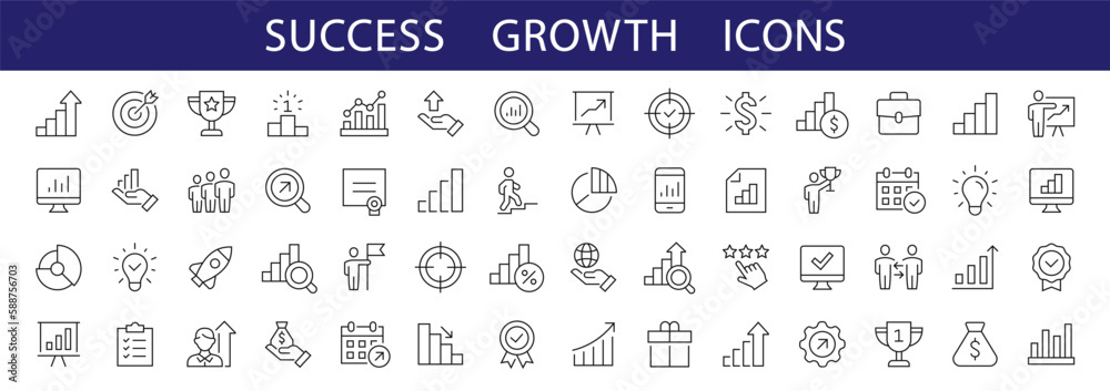 Vetor de Growth & Success thin line icons. Success, Growth, Progress ...
