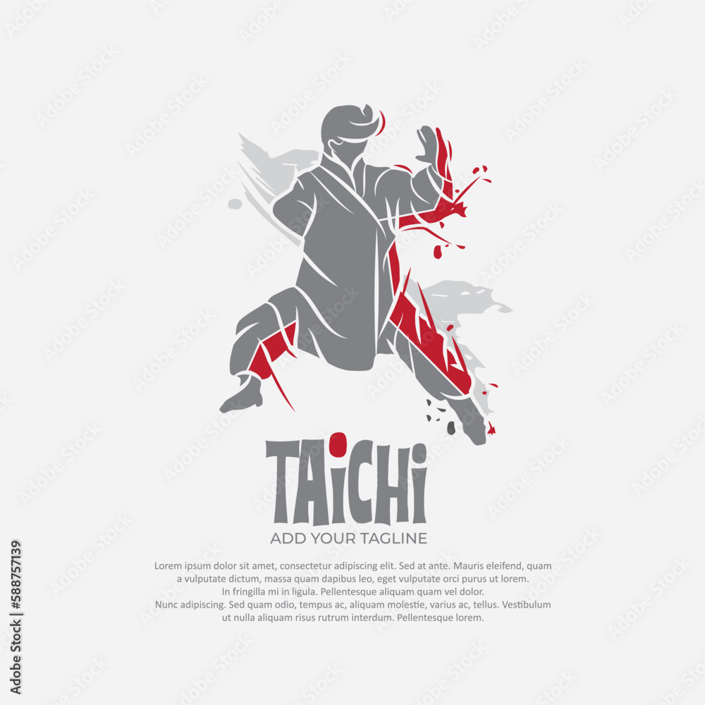 Silhouette of person with tai chi gesture position vector drawing ...