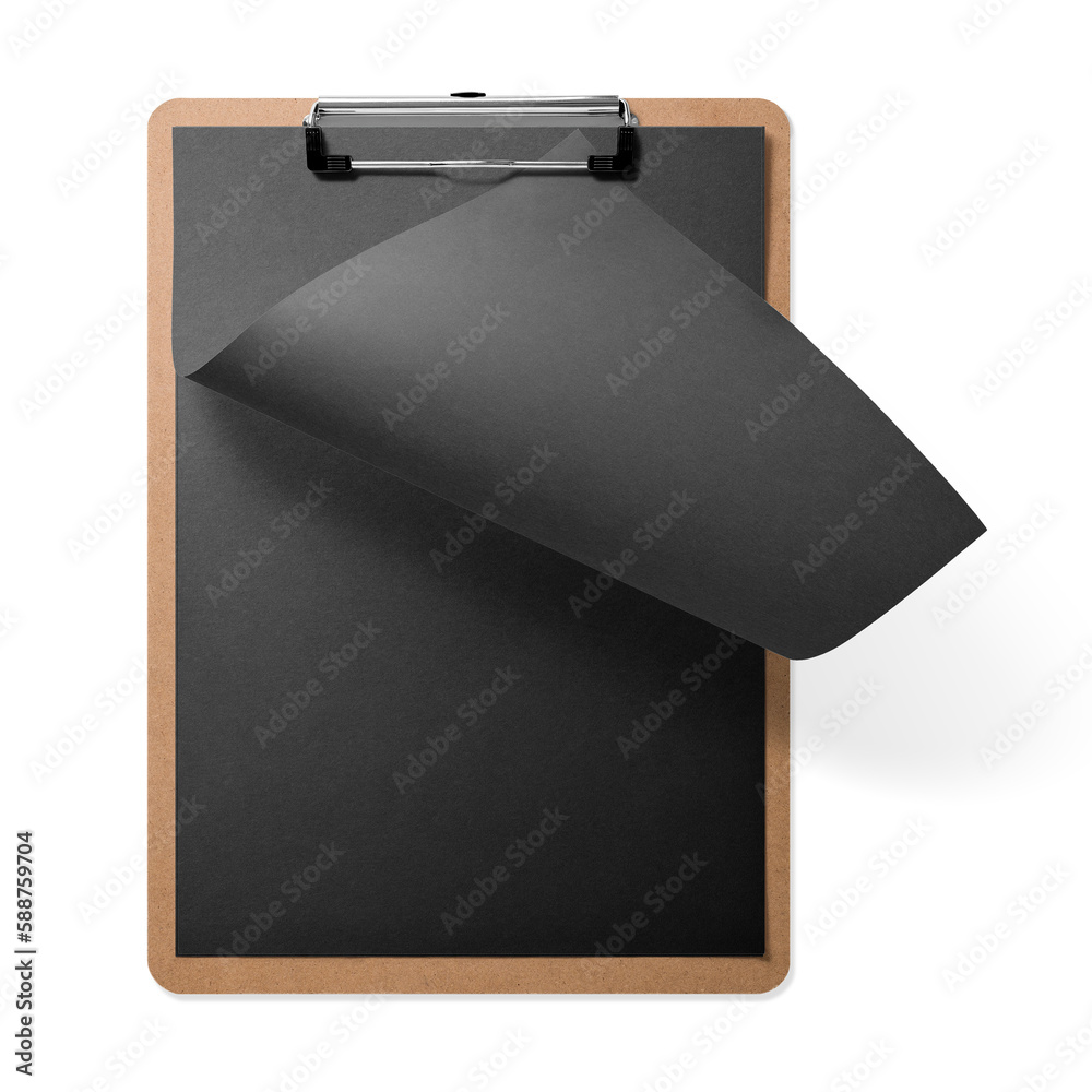 Real photo of a wooden clipboard with black A4 paper mockup, isolated ...