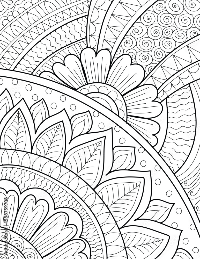 Decorative detailed mehndi design style floral coloring book page ...