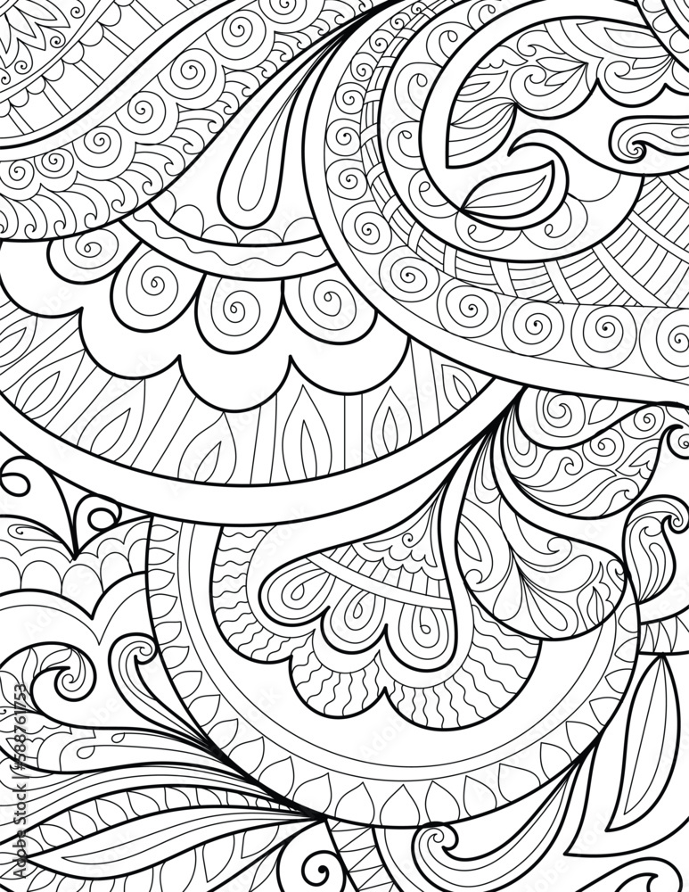 Decorative mehndi design style detailed coloring page illustration ...