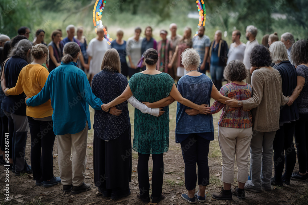 A striking image of the back view of participants engaged in a ritual ...