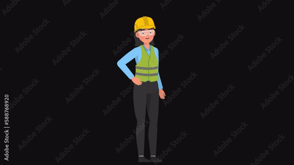 High resolution 2d cartoon female character in engineer outfit talking ...