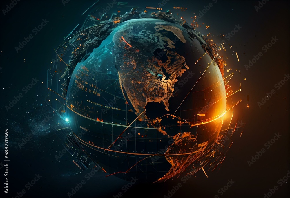 Big data visualization with digital Earth. HUD grid corners 3d render ...