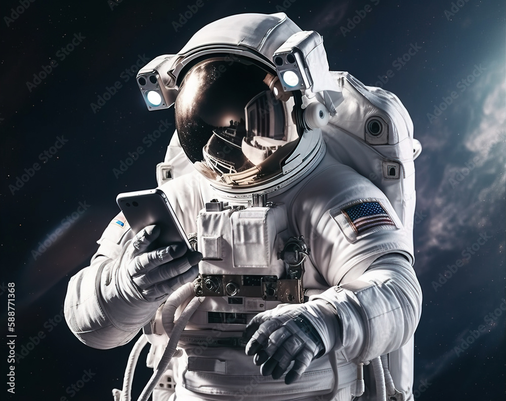 Poster Astronaut using mobile phone in space, Generative Ai ...